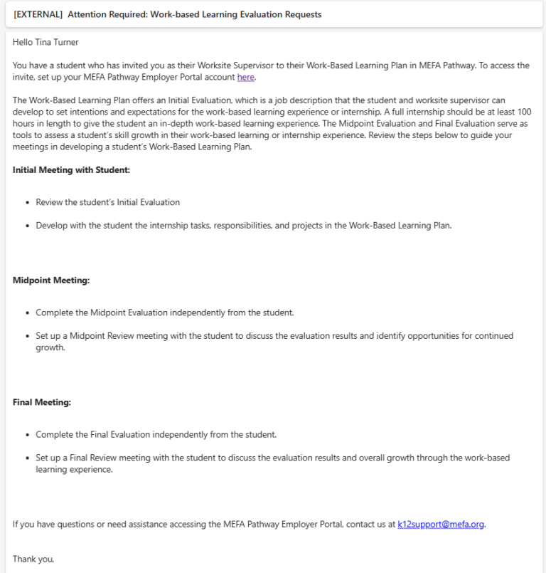 MEFA-Pathway | Work-Based Learning User Guide: Employer Portal